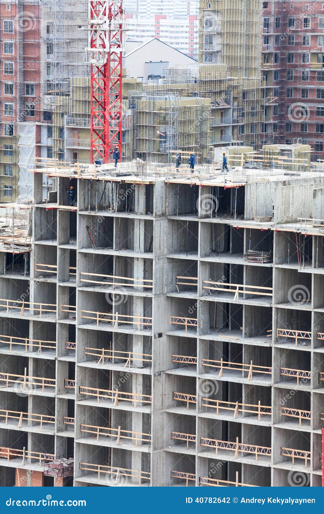 Industrial High-rise Building Site with Working Builders Editorial ...