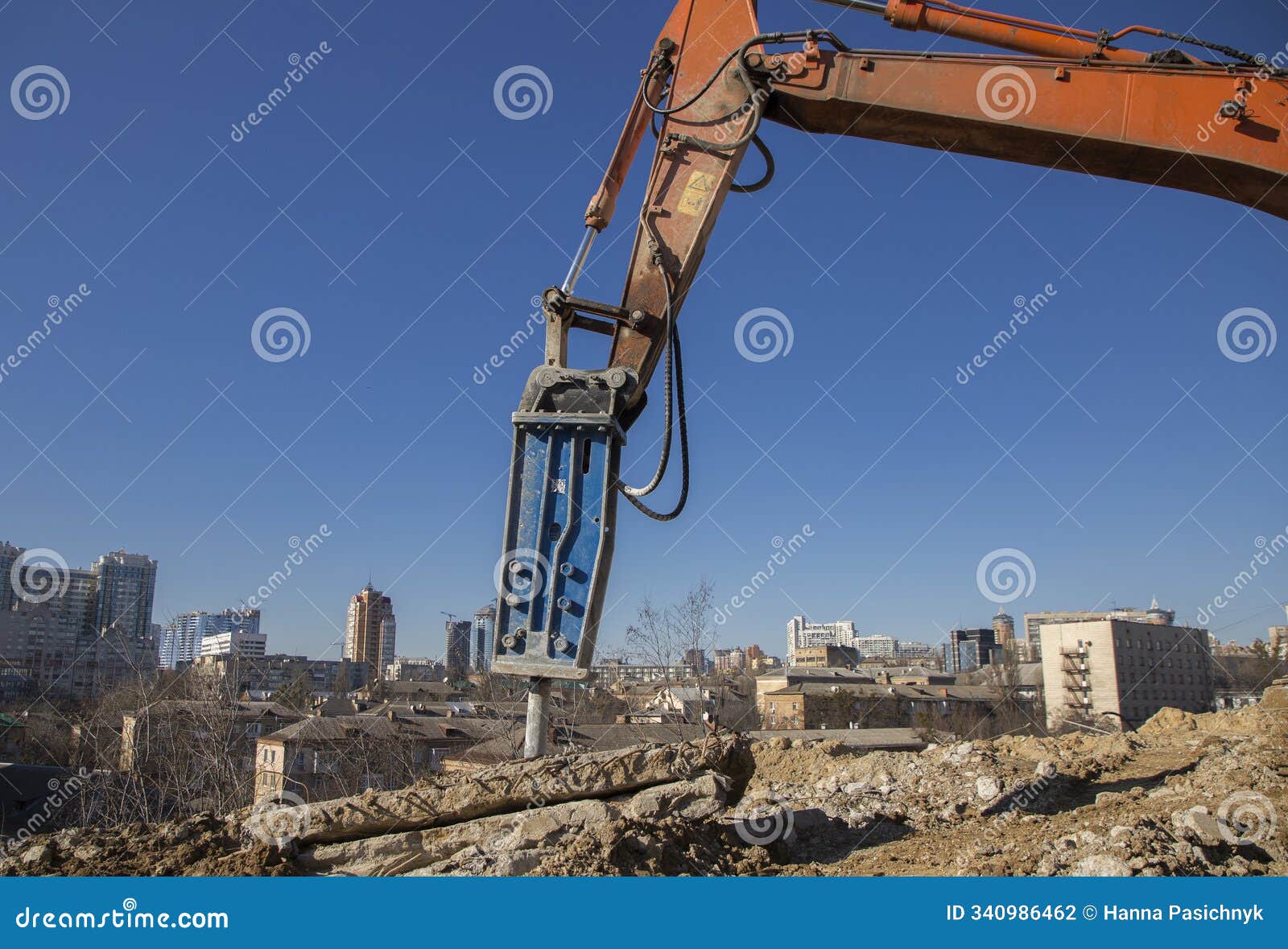 Industrial Hydraulic Hammer Performs Work on Dismantling Reinforced ...