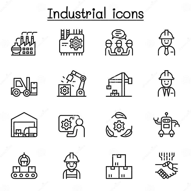 Industrial Icon Set in Thin Line Style Stock Vector - Illustration of ...