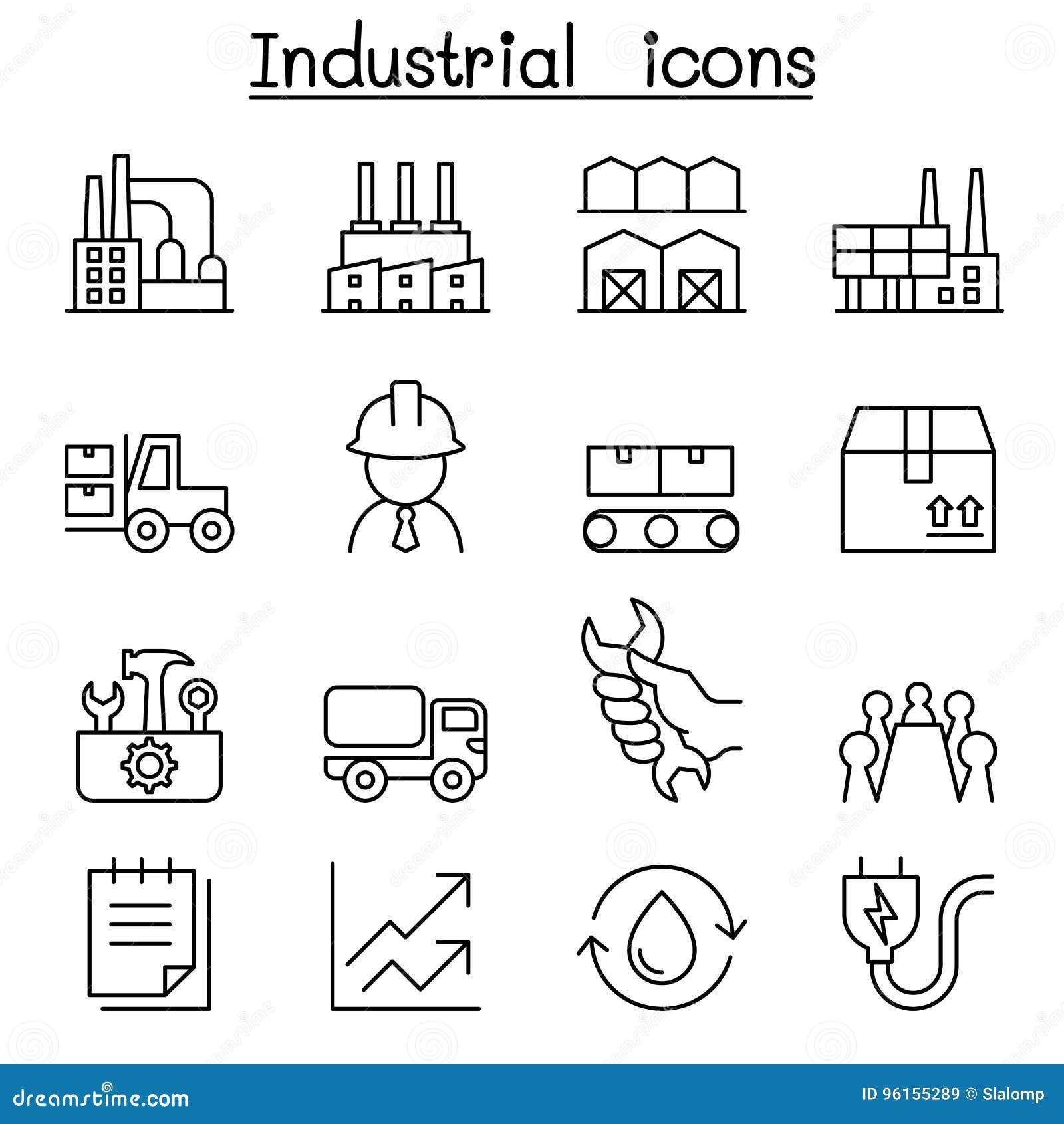Industrial Icon Set in Thin Line Style Stock Vector - Illustration of ...