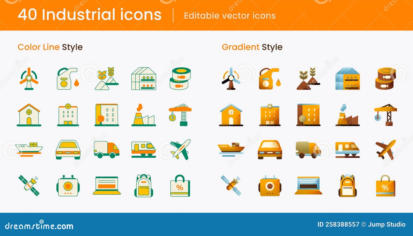40 Industrial icons set stock vector. Illustration of telecommunication - 258388557