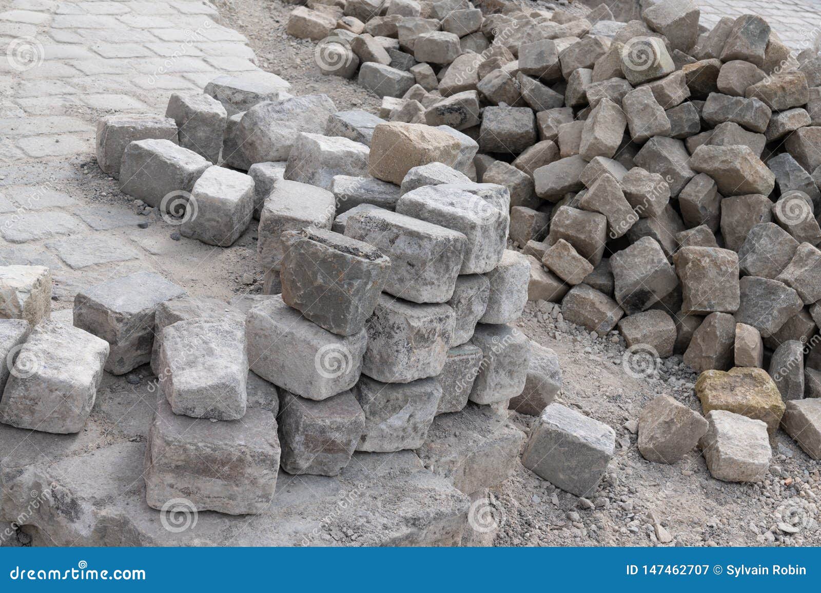 Industrial Installation Pavement Rocks Cobblestone Blocks on Road ...