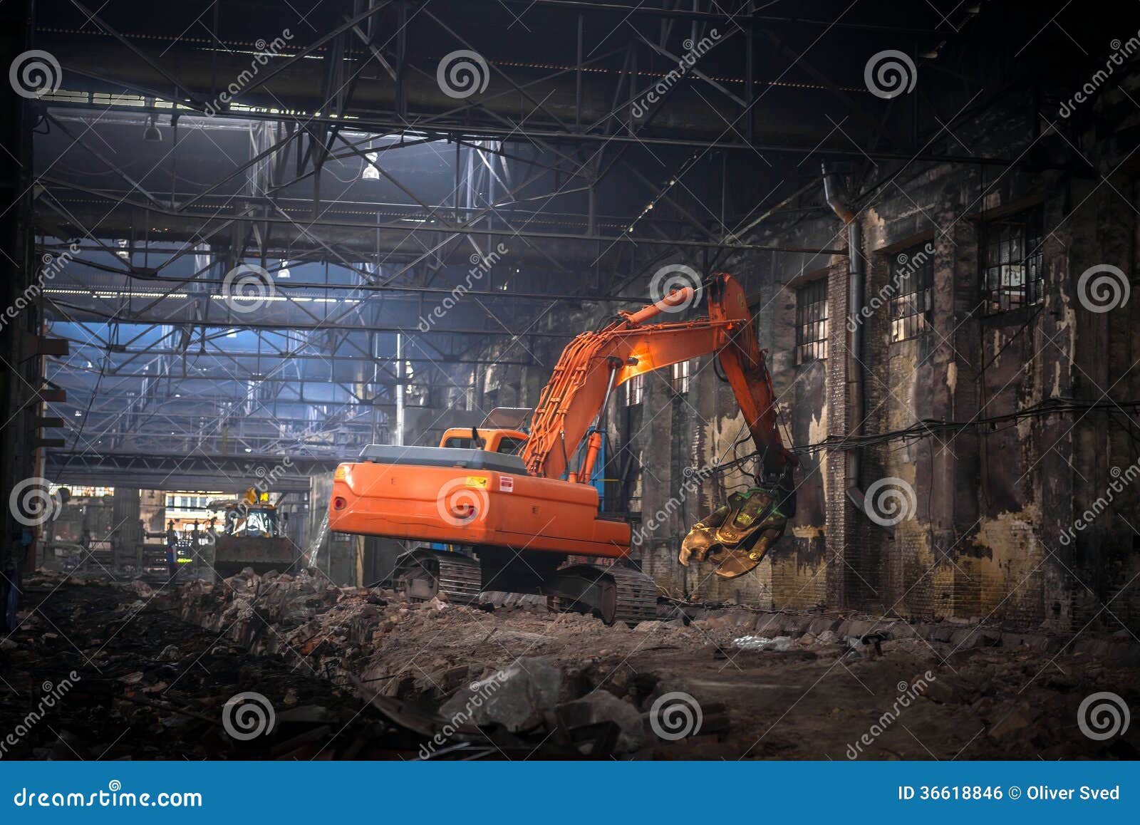 Industrial Interior with Bulldozer Inside Stock Photo - Image of digger ...