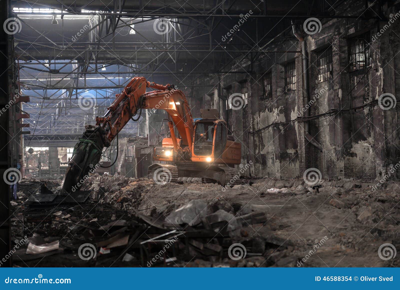 Industrial Interior with Bulldozer Inside Stock Photo - Image of ...