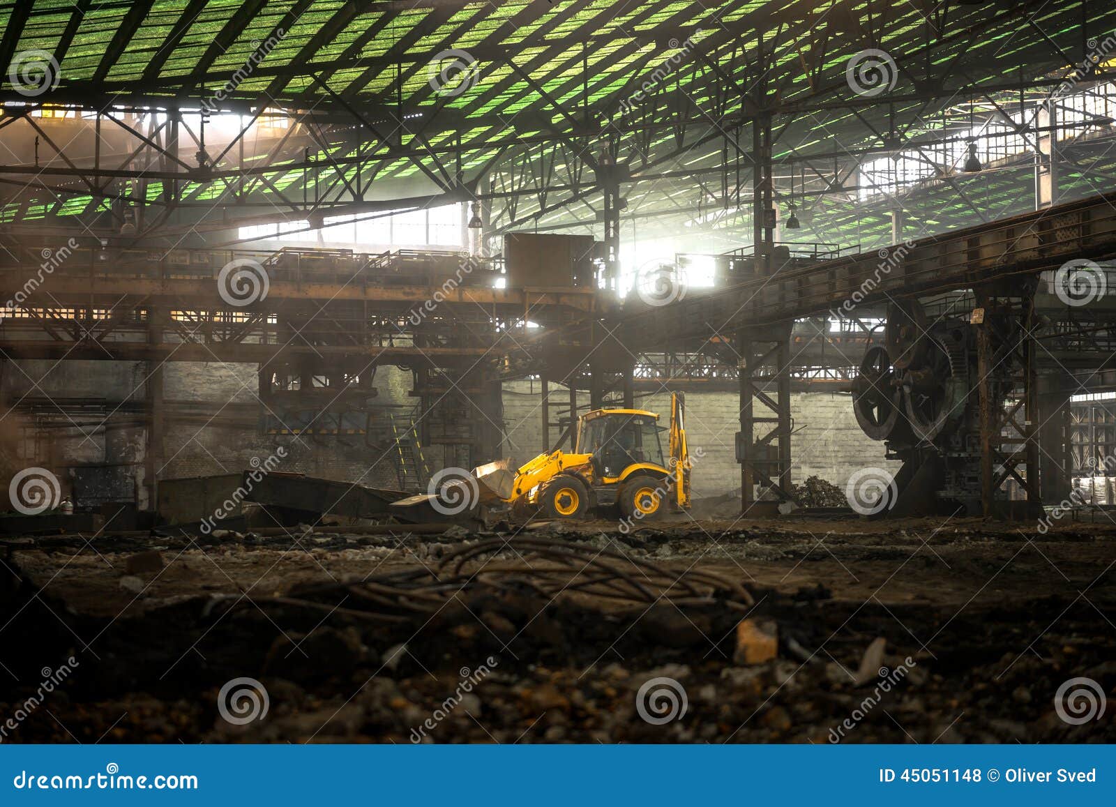 Industrial Interior with Bulldozer Inside Stock Photo - Image of ...