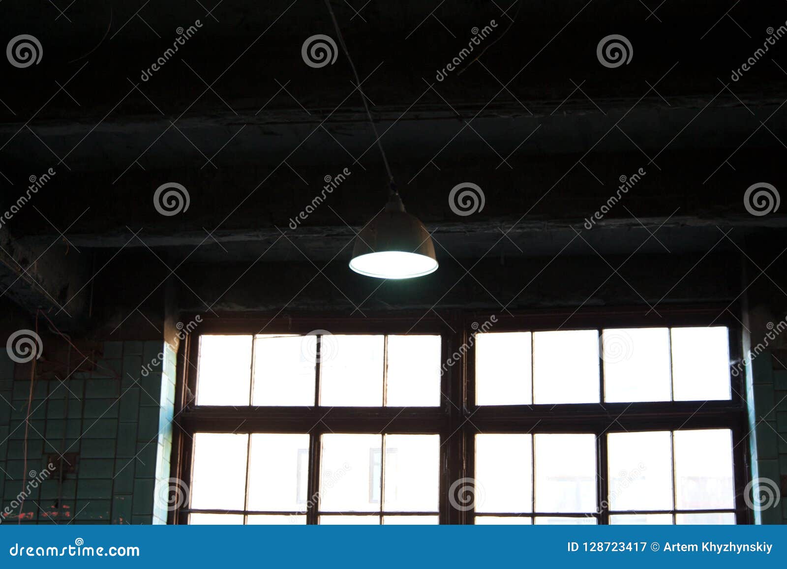 Industrial Interior in Factory Building Stock Image - Image of lamp ...