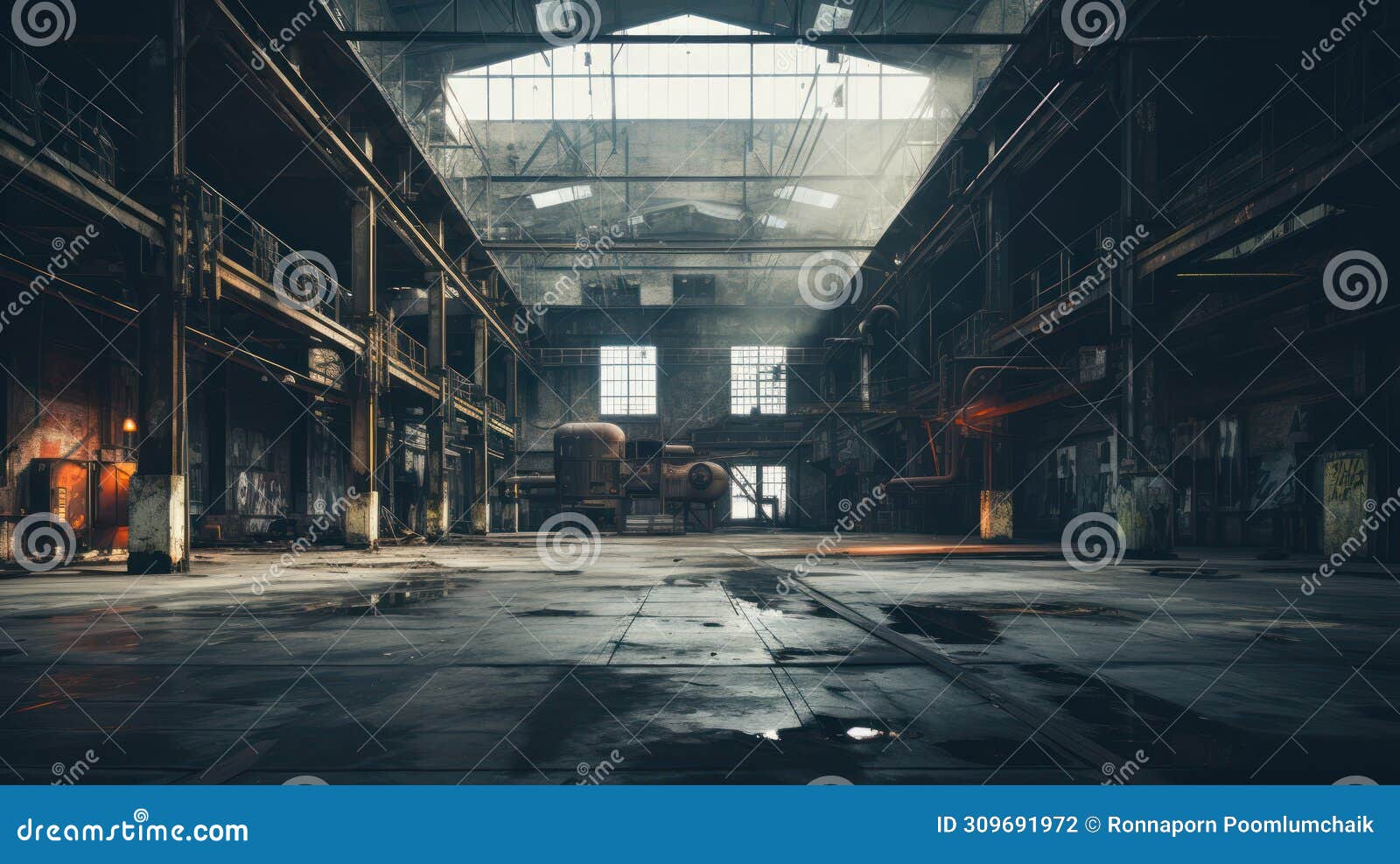 Industrial Interior of an Old Factory Building Stock Illustration ...