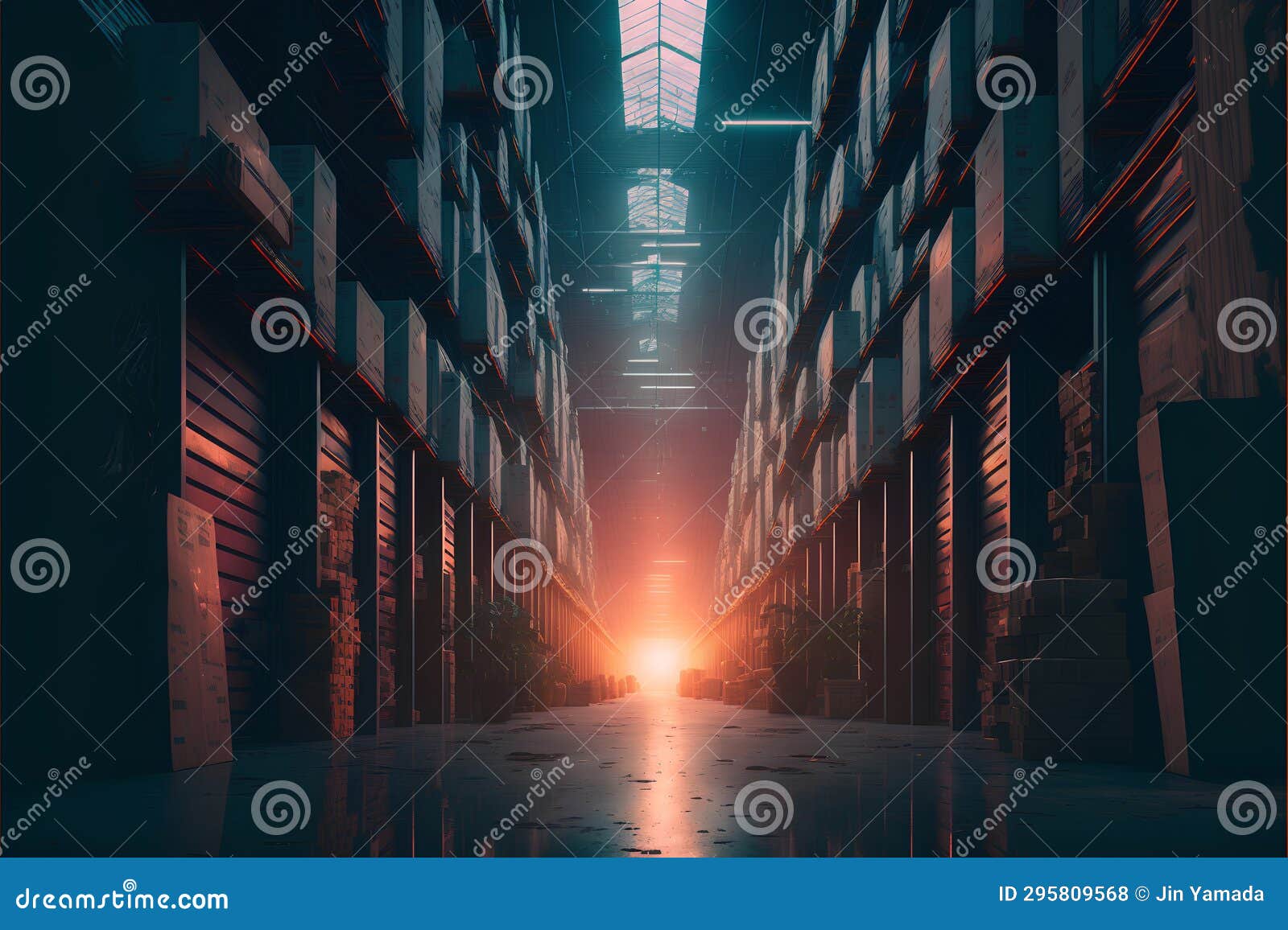 Industrial Interior of a Warehouse in the Evening. 3d Rendering Stock ...