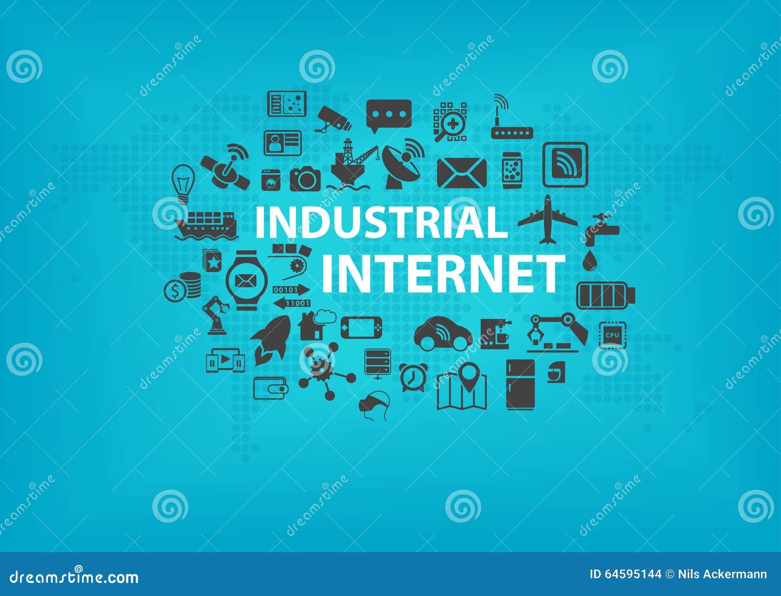 Industrial Internet (IOT) Concept With World Map And Icons Of Connected ...