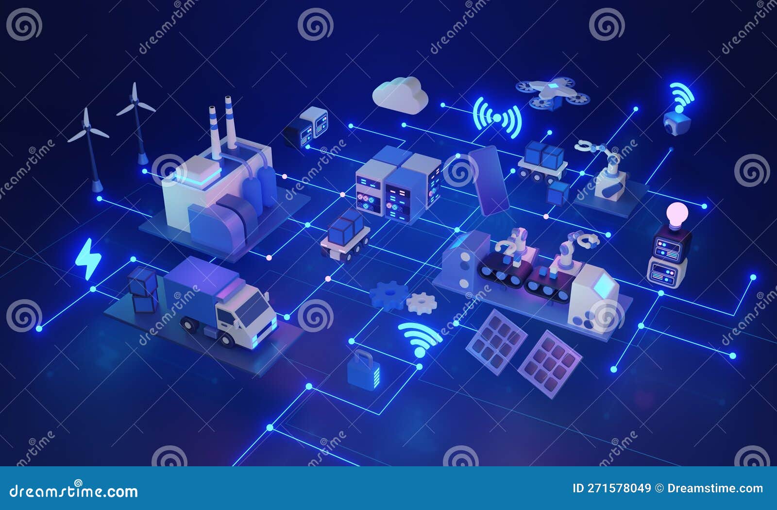 Industrial IoT 3D Illustration Concept.Connecting Machines, Sensors ... Industrial IoT 3D Illustration Concept.Connecting Machines, Sensors ...