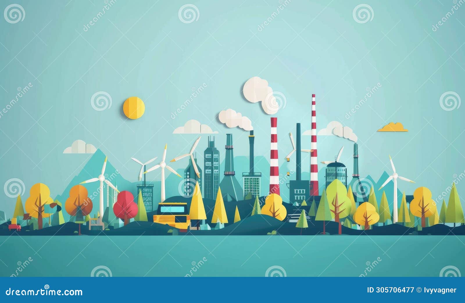 Industrial Landscape with Factories and Green Plants Stock Illustration ...