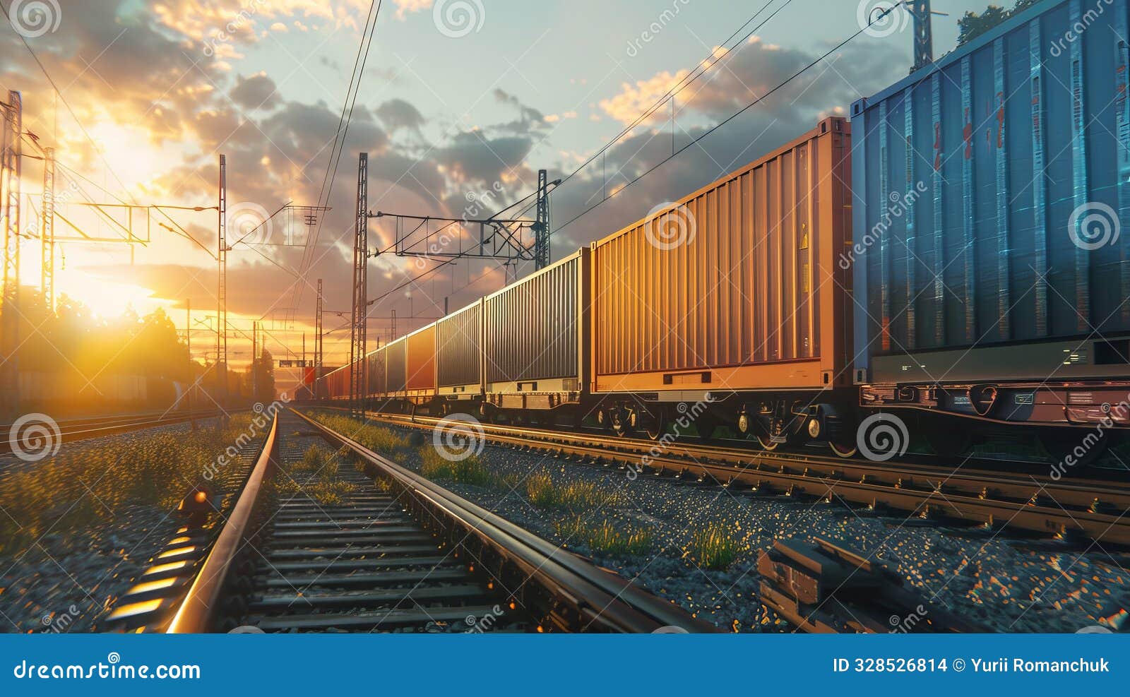 Industrial Landscape Freight Train Transporting Containers in Rail ...
