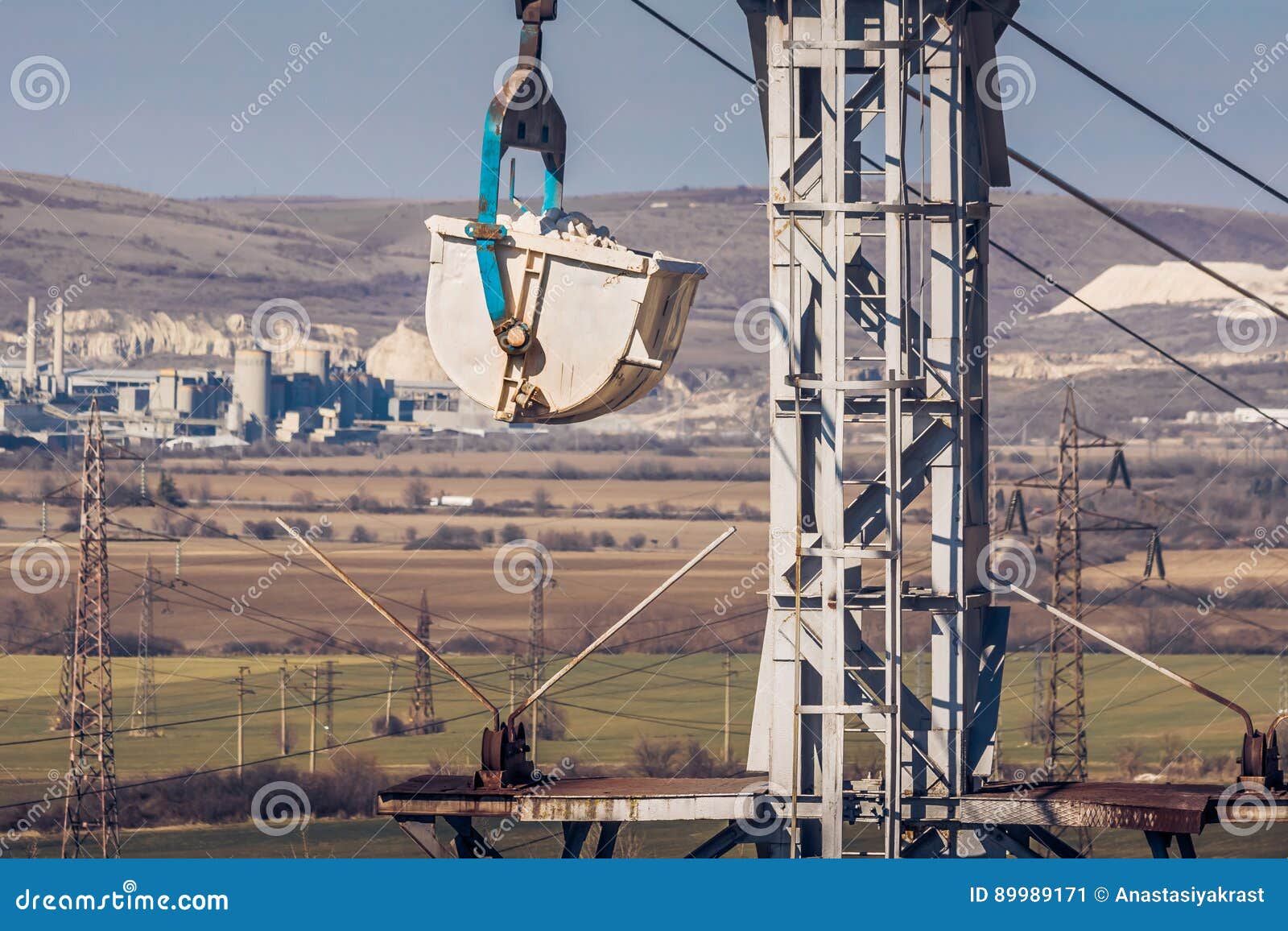 Industrial Landscape with Material Ropeway Transporting Breakstone ...
