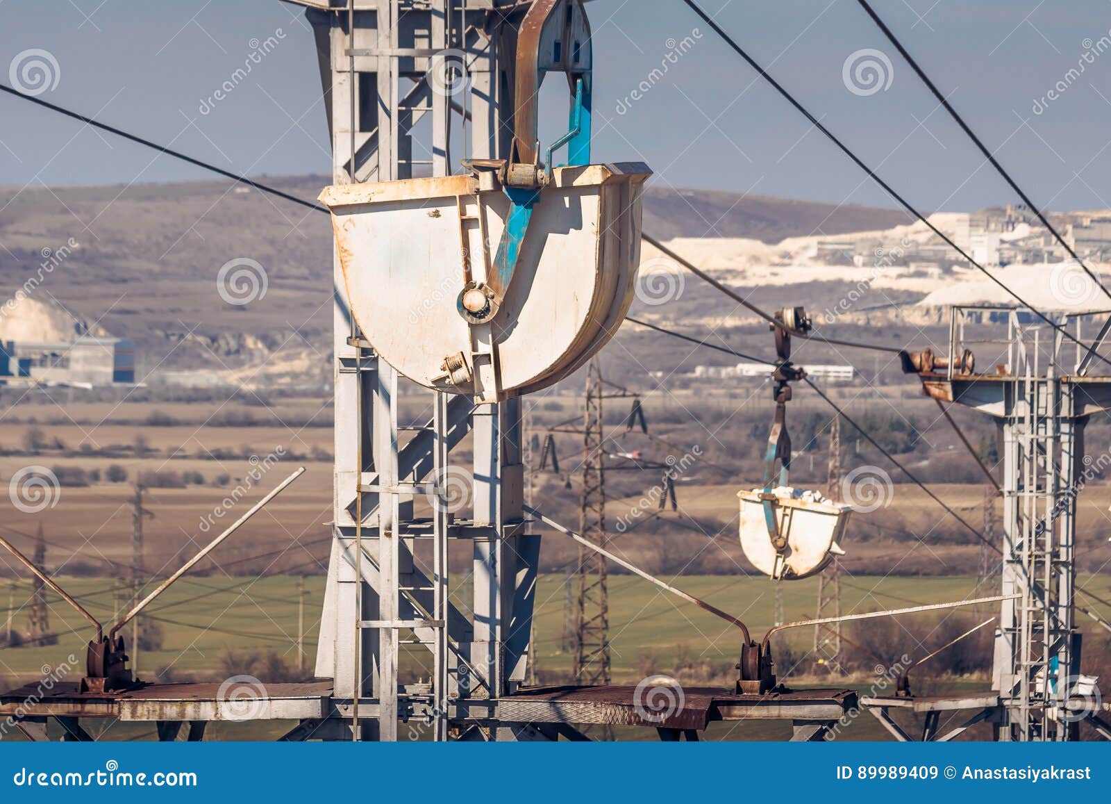 Industrial Landscape with Material Ropeway Transporting Breakstone ...