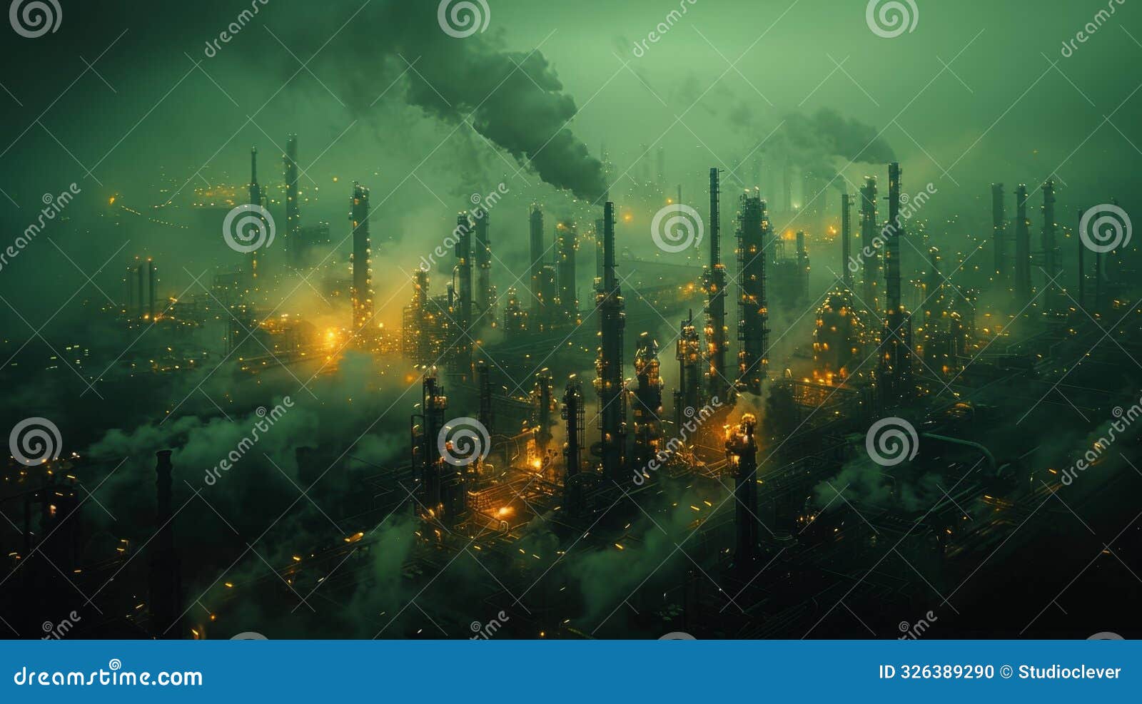 Industrial Landscape with Pollution at Night - Generative Ai Stock ...