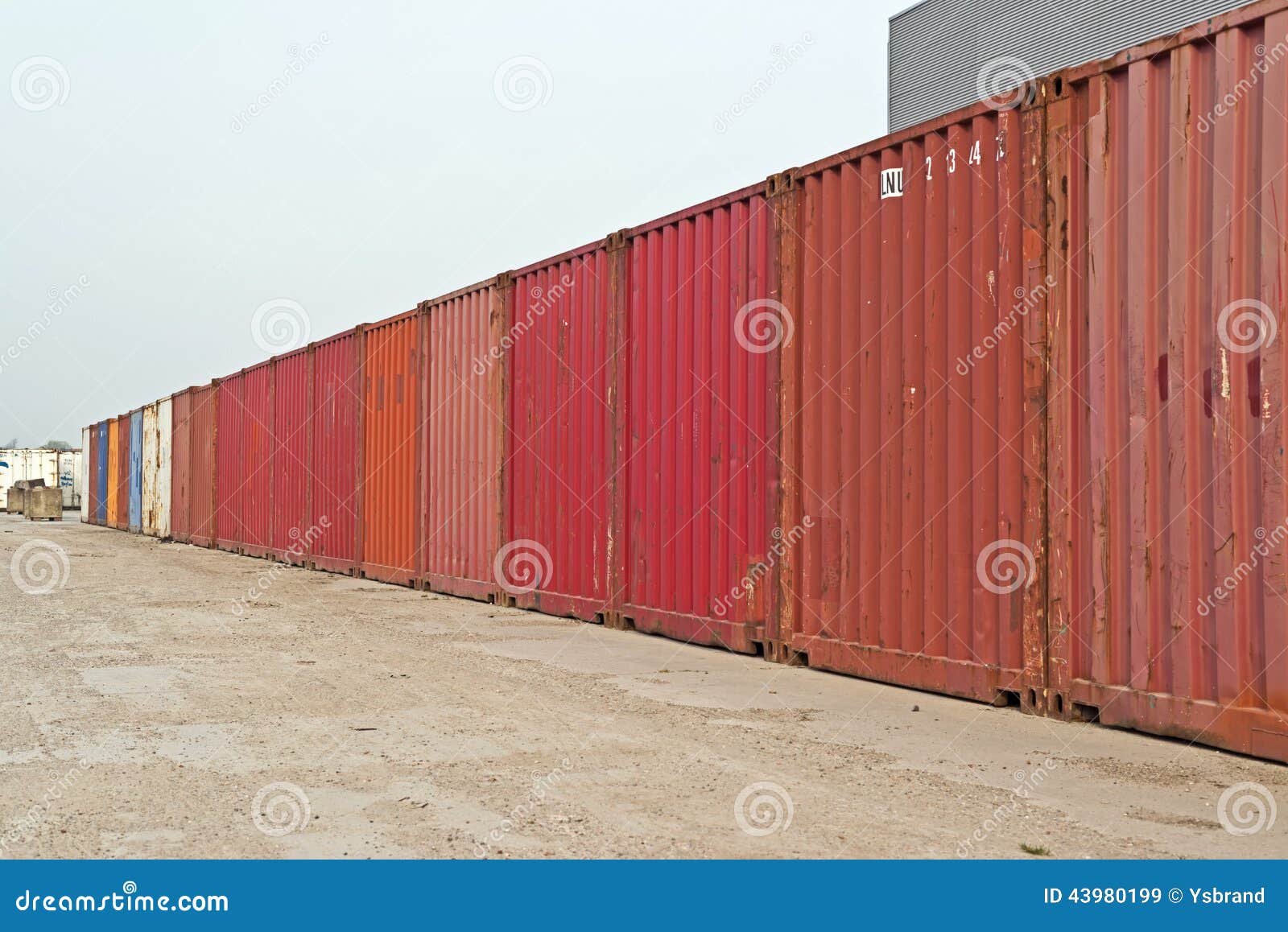 Industrial Landscape Row Red Containers Blue Cloudy Sky Stock Photos ...