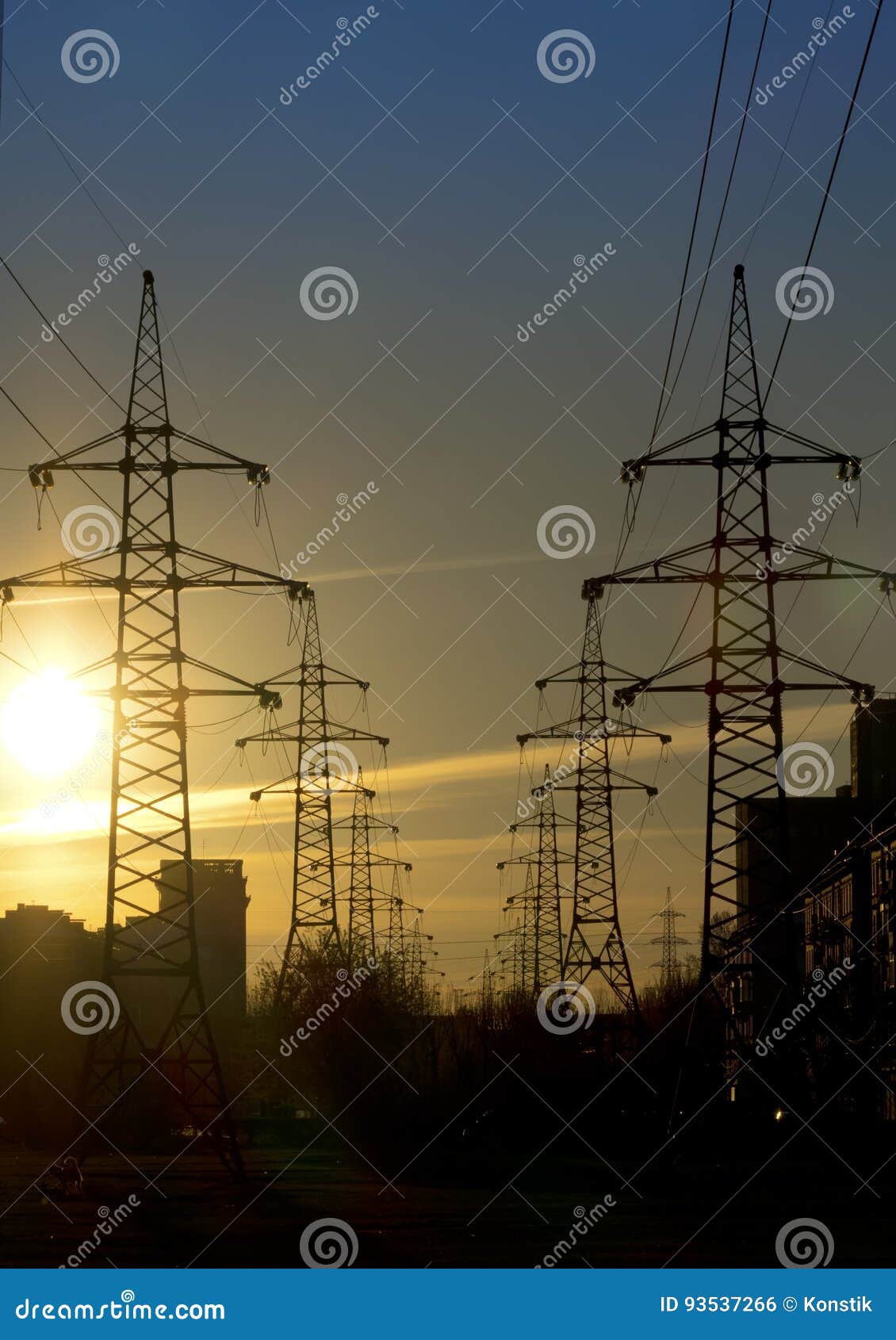 Industrial Landscape. Sunset Over the Power Line Stock Photo - Image of ...