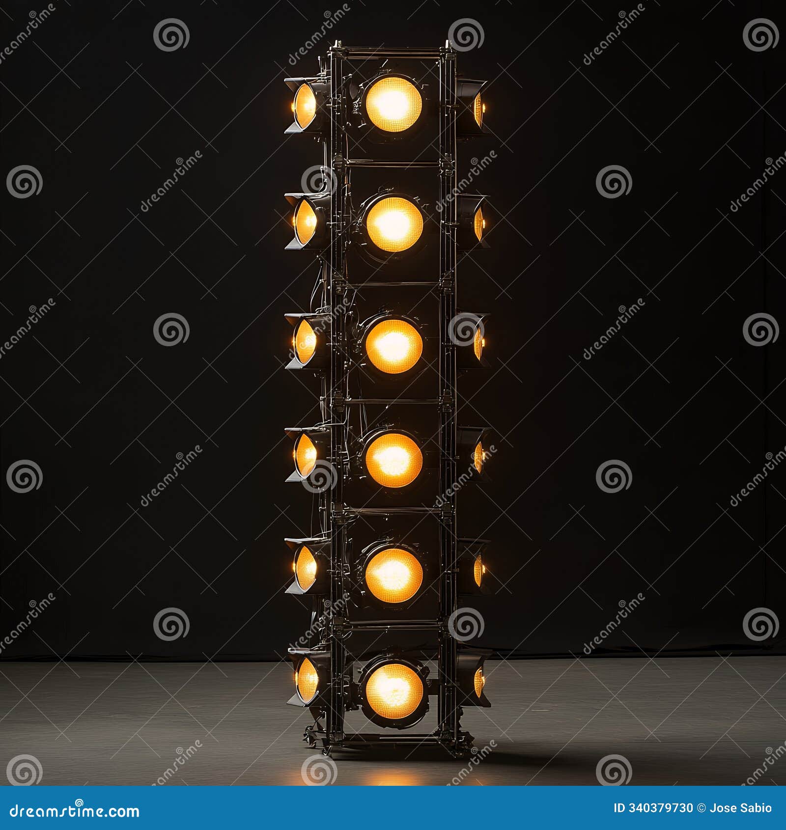 An Industrial Lighting Rig Stacked Vertically on a Studio Black ...