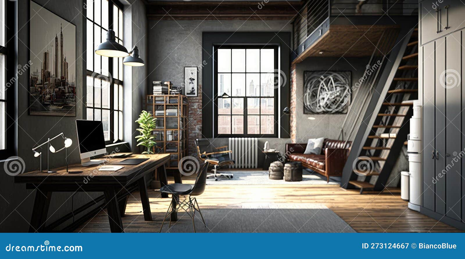 Industrial Loft Design of Office Interior Stock Illustration ...