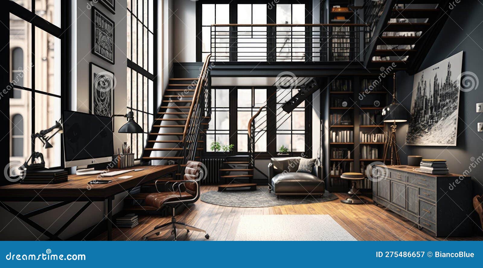 Industrial Loft Design of Office Interior Stock Illustration ...