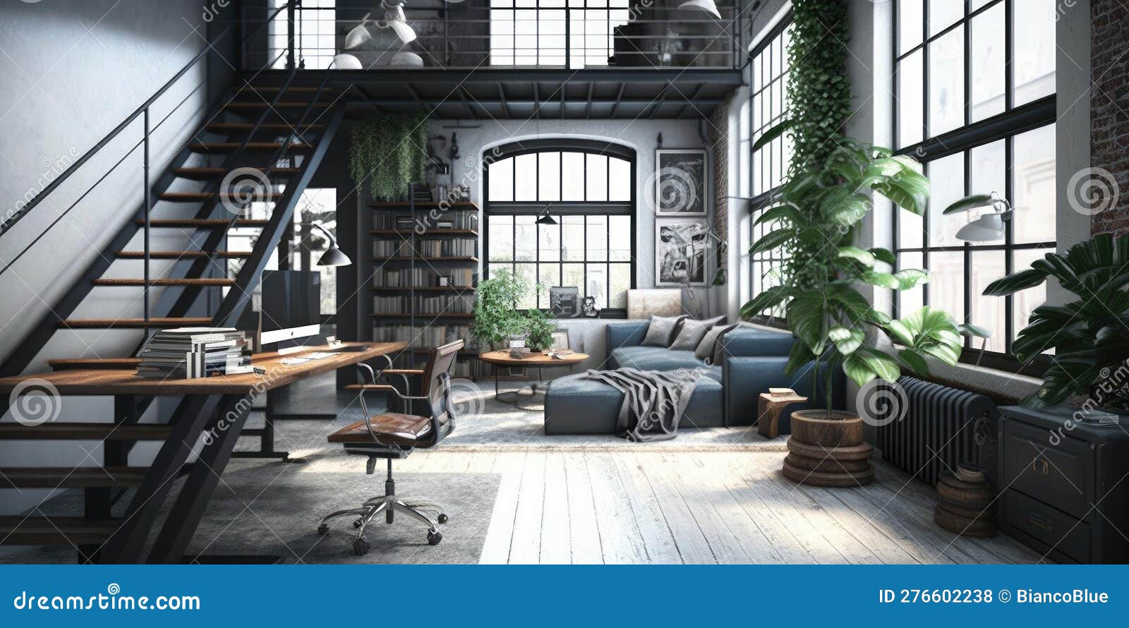 Industrial Loft Design of Office Interior Stock Illustration ...