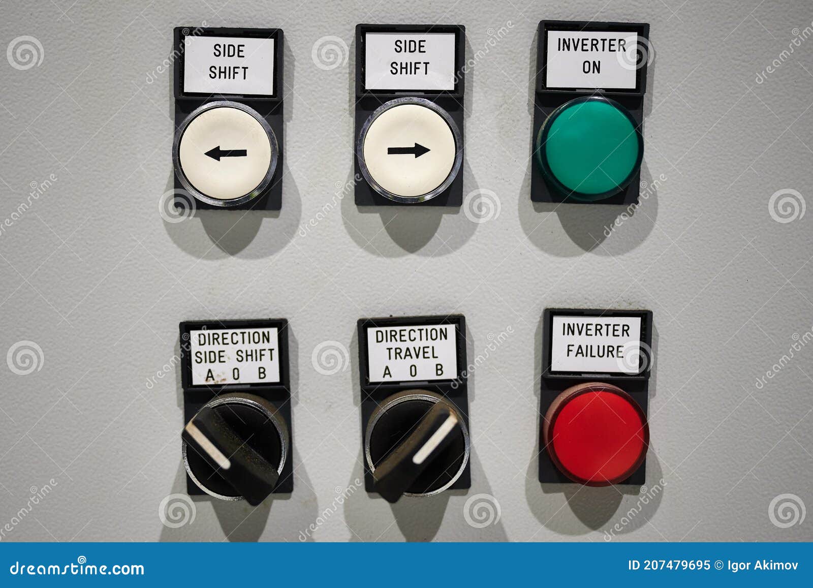 Industrial Machine Control Panel with Buttons and Signals. Center Alarm ...