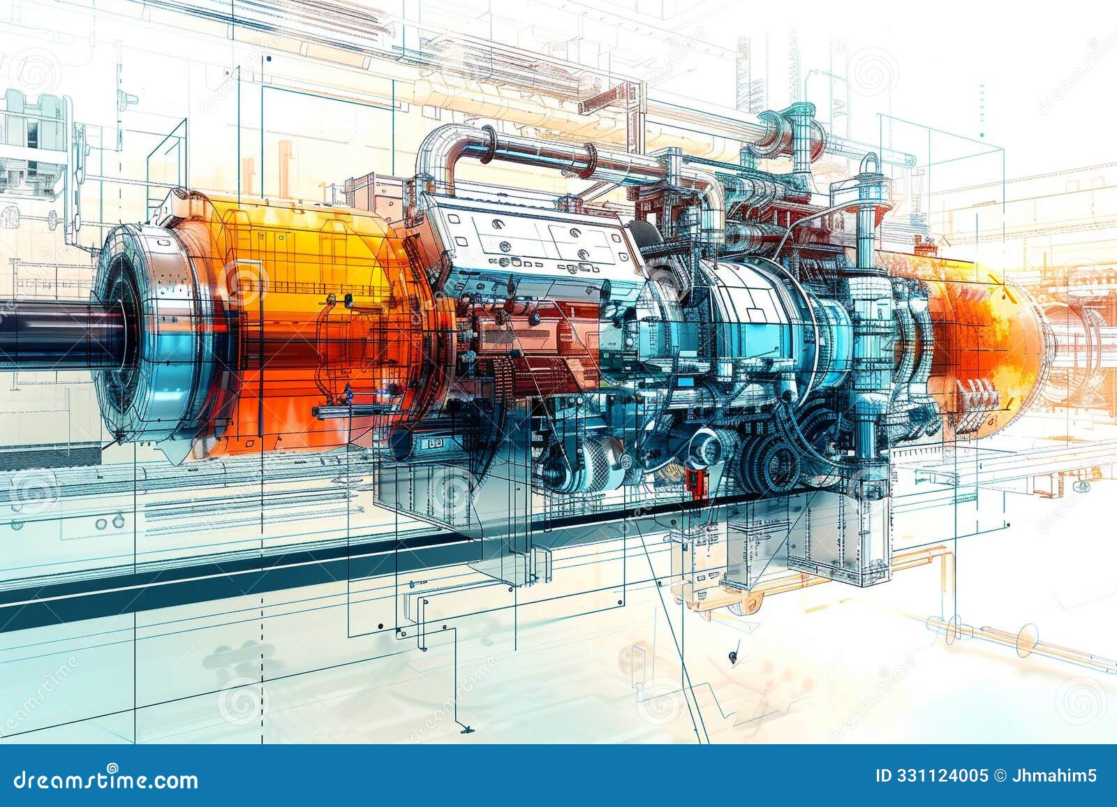 Industrial Machine Design with Technical Drawing Stock Illustration ...