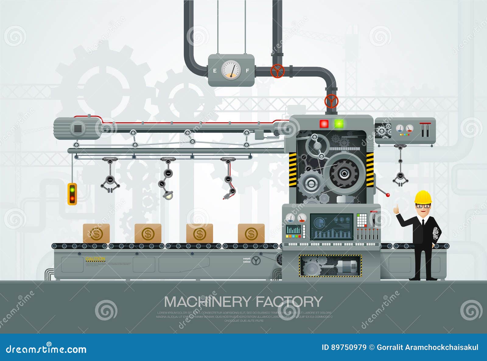 Industrial Machine Factory Construction Equipment Engineering Vector ...