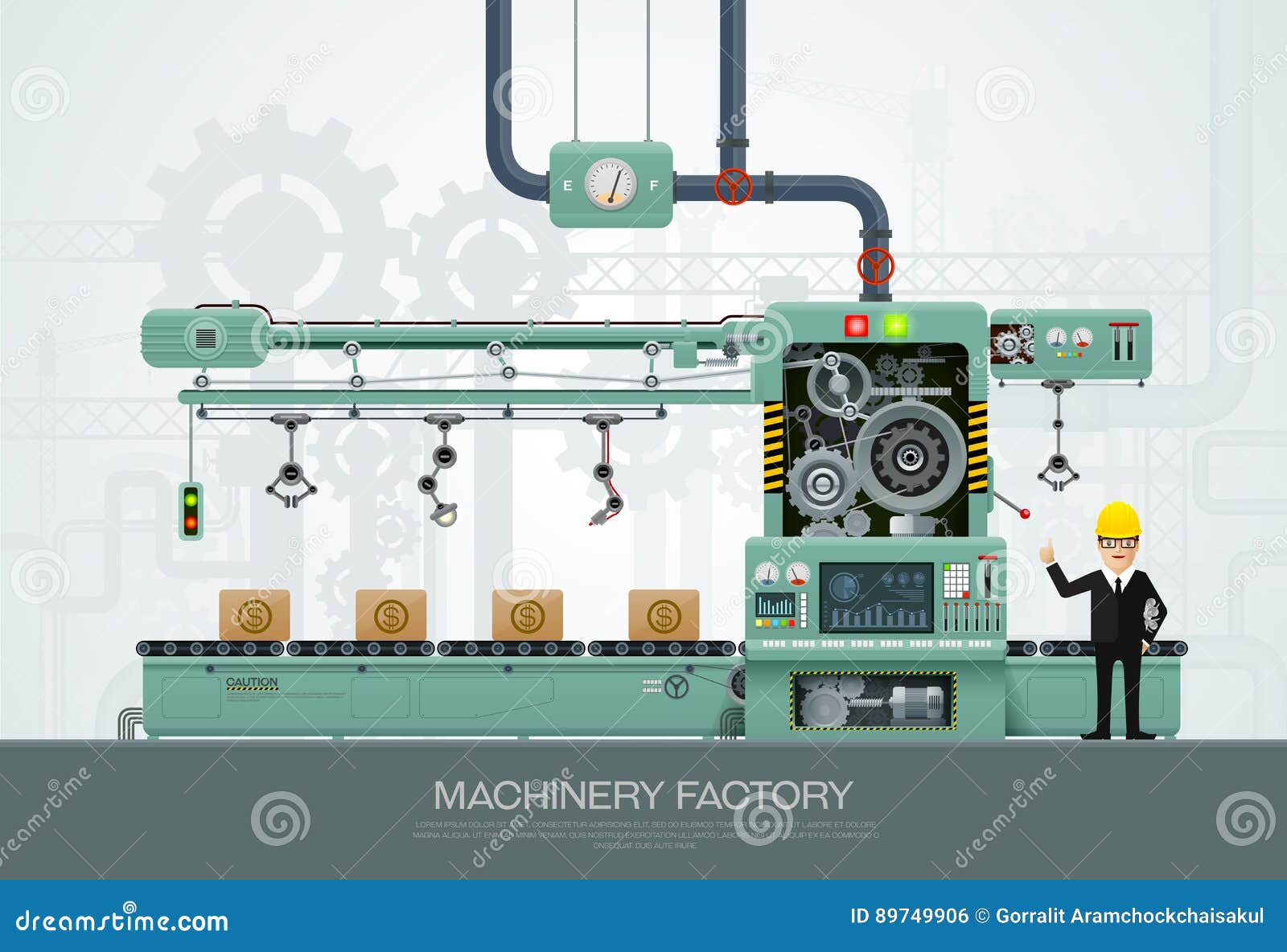 Industrial Machine Factory Construction Equipment Engineering Vector ...