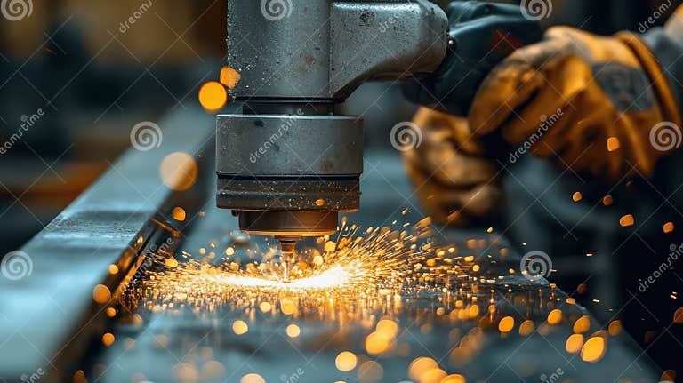 Industrial Machine Sparks during Precision Grinding Process in a ...