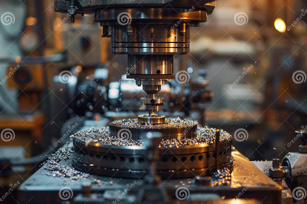 Industrial Machine Tool Drilling Metal Surface Creating Sparks and ...