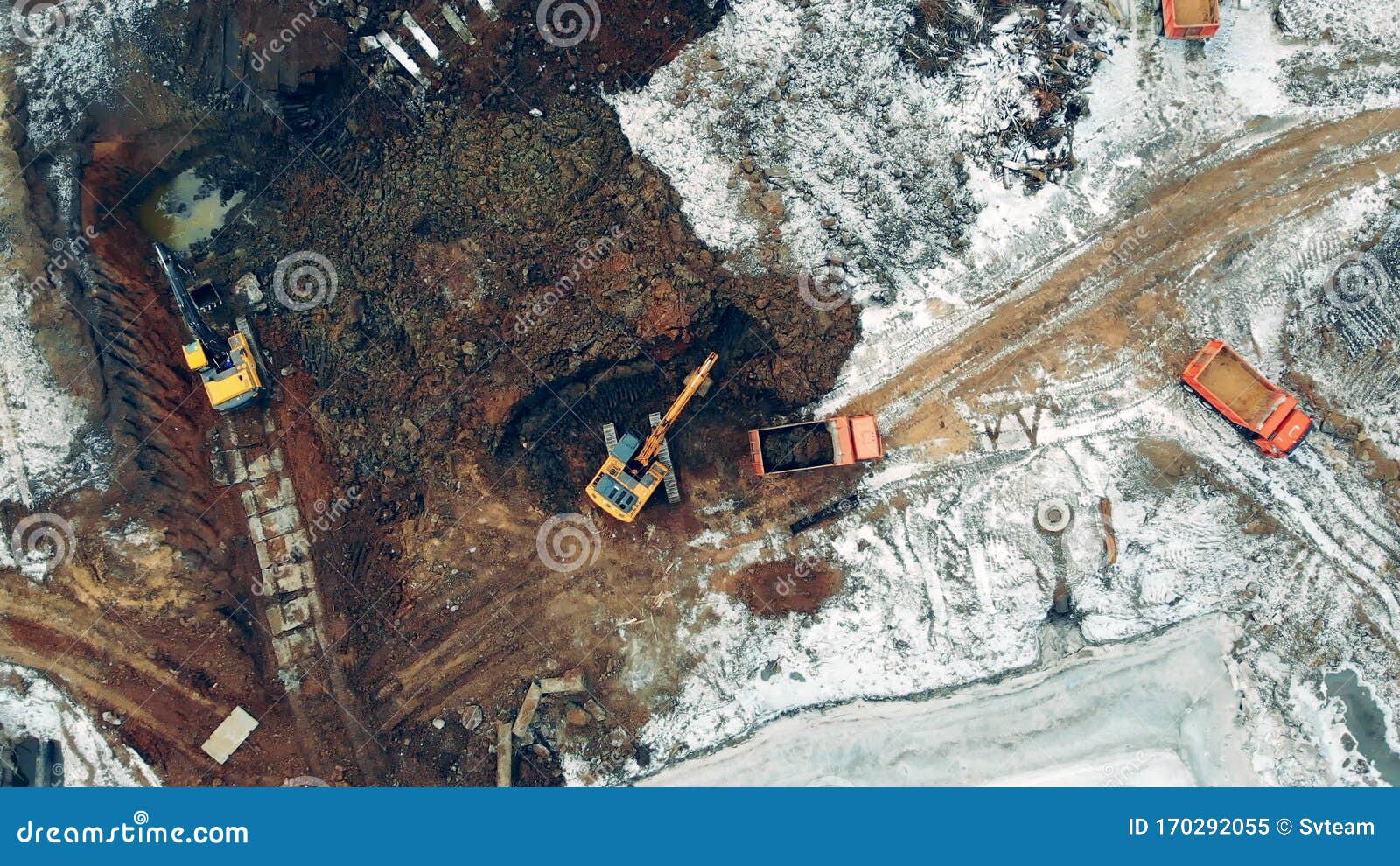 Industrial Machines are Digging Soil in a Top View Stock Video - Video ...