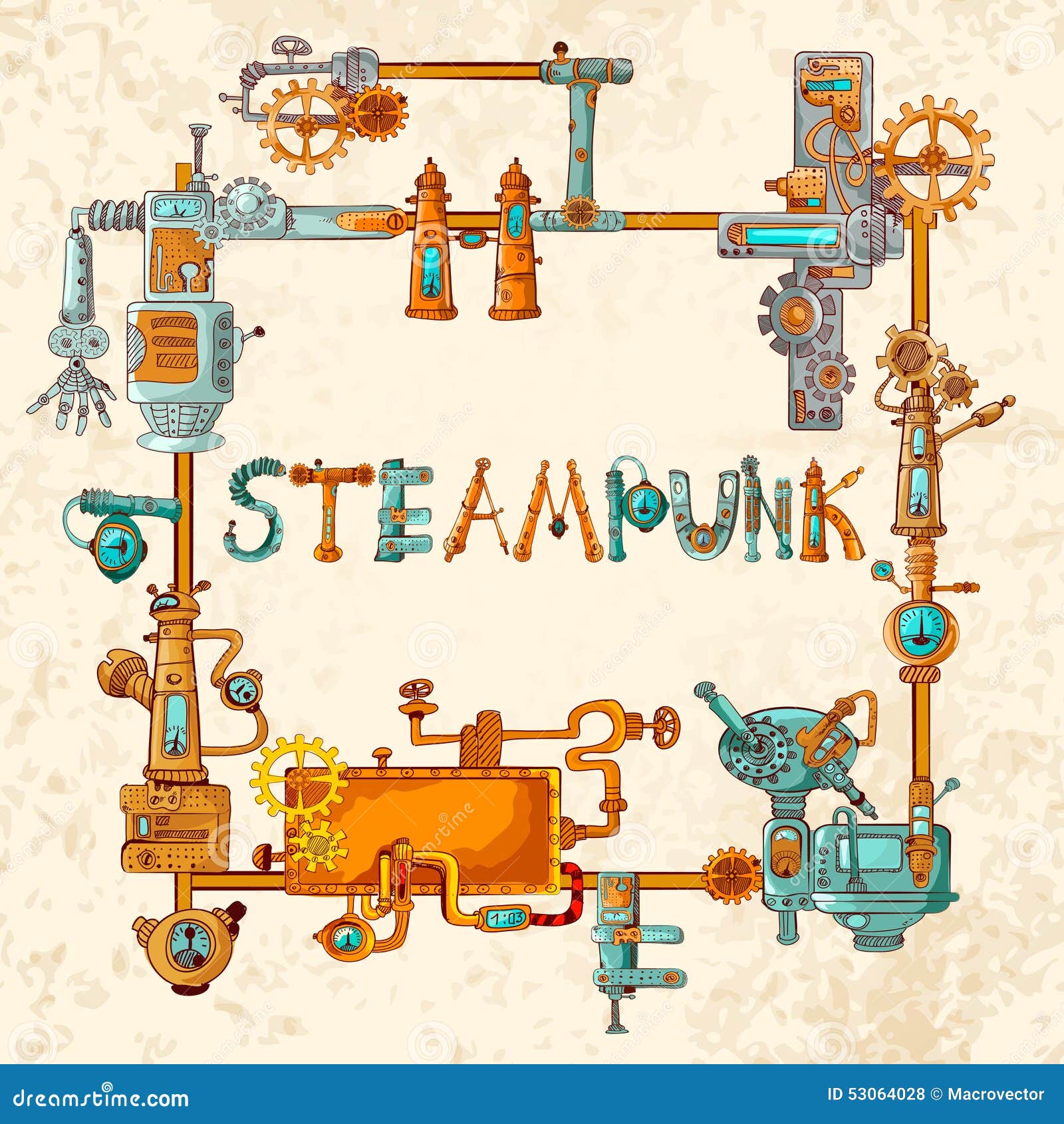 Industrial Machines Frame With Text Sample Cartoon Vector ...