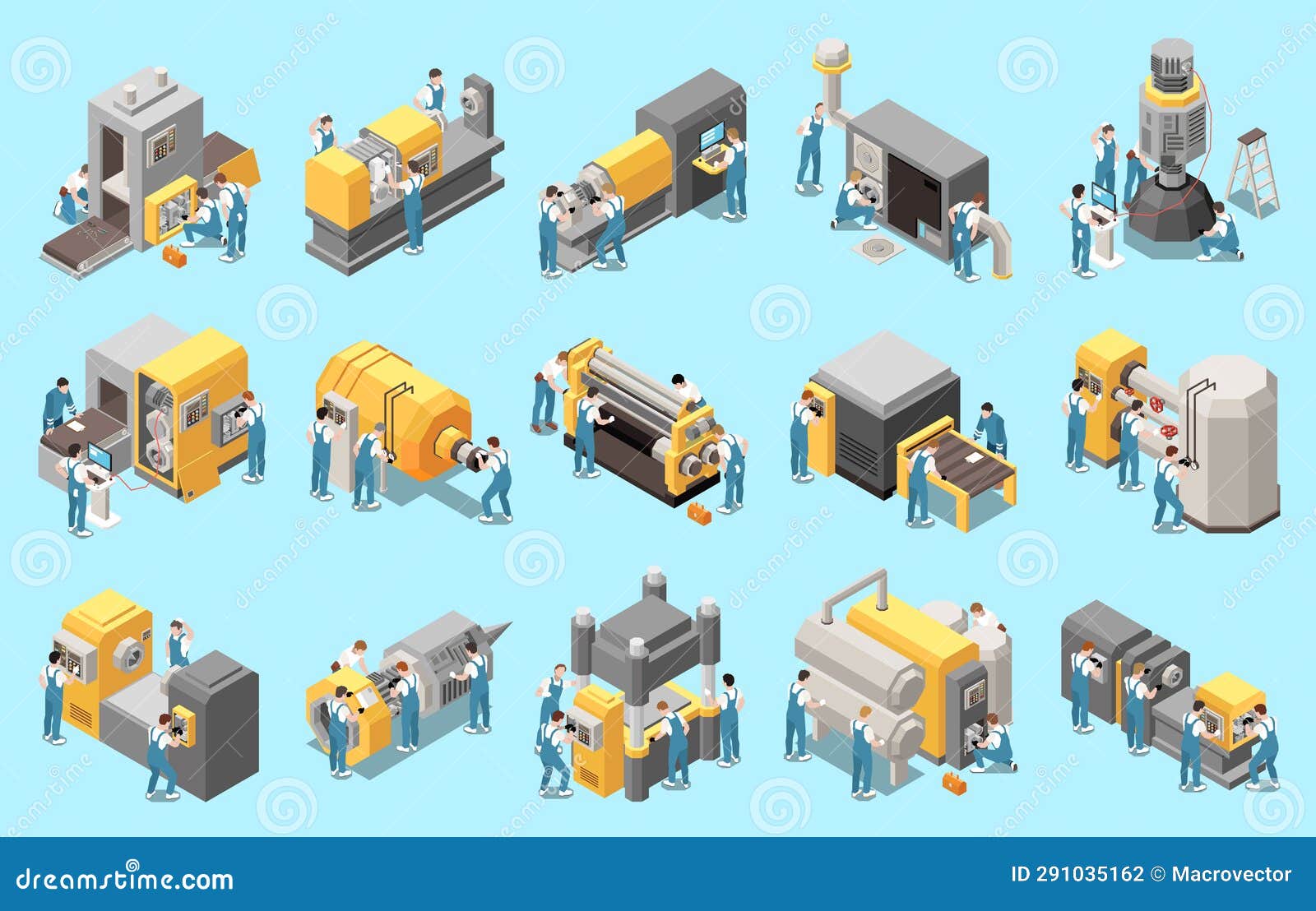 Industrial Maintenance Engineer Technician Isometric Icon Set Stock ...