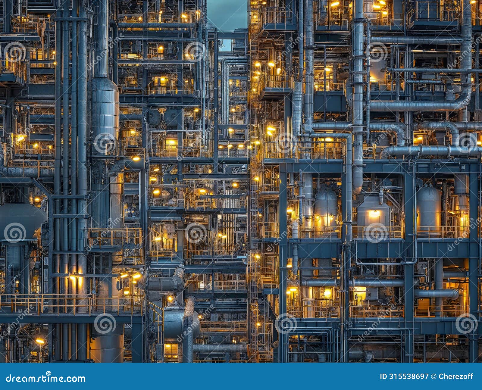 Industrial Maze of a Refinery at Dusk Stock Image - Image of twilight ...