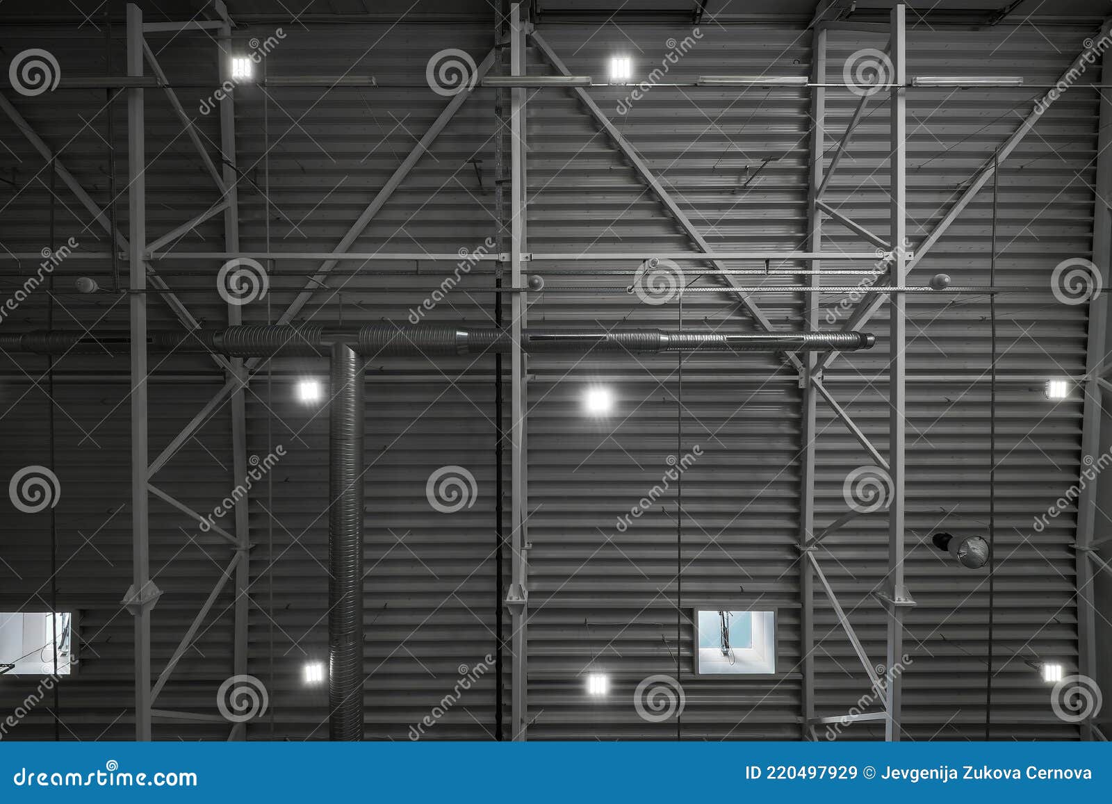 Industrial Metal Ceiling with Led Lights. Stock Image - Image of ...