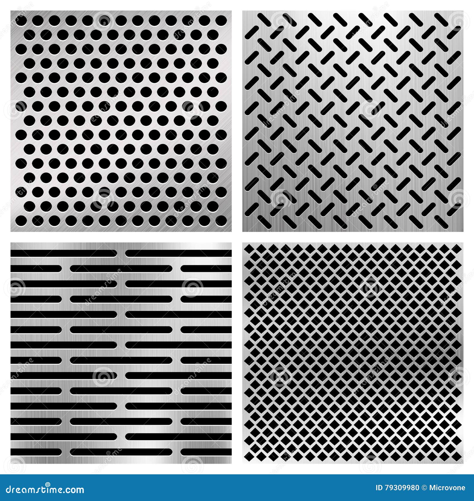 Industrial Metal Perforated Vector Textures, Metallic Grids Set Stock ...