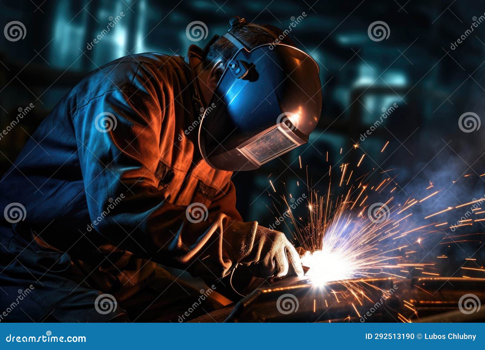 Industrial Metal Welding. Masked Worker Stock Illustration ...