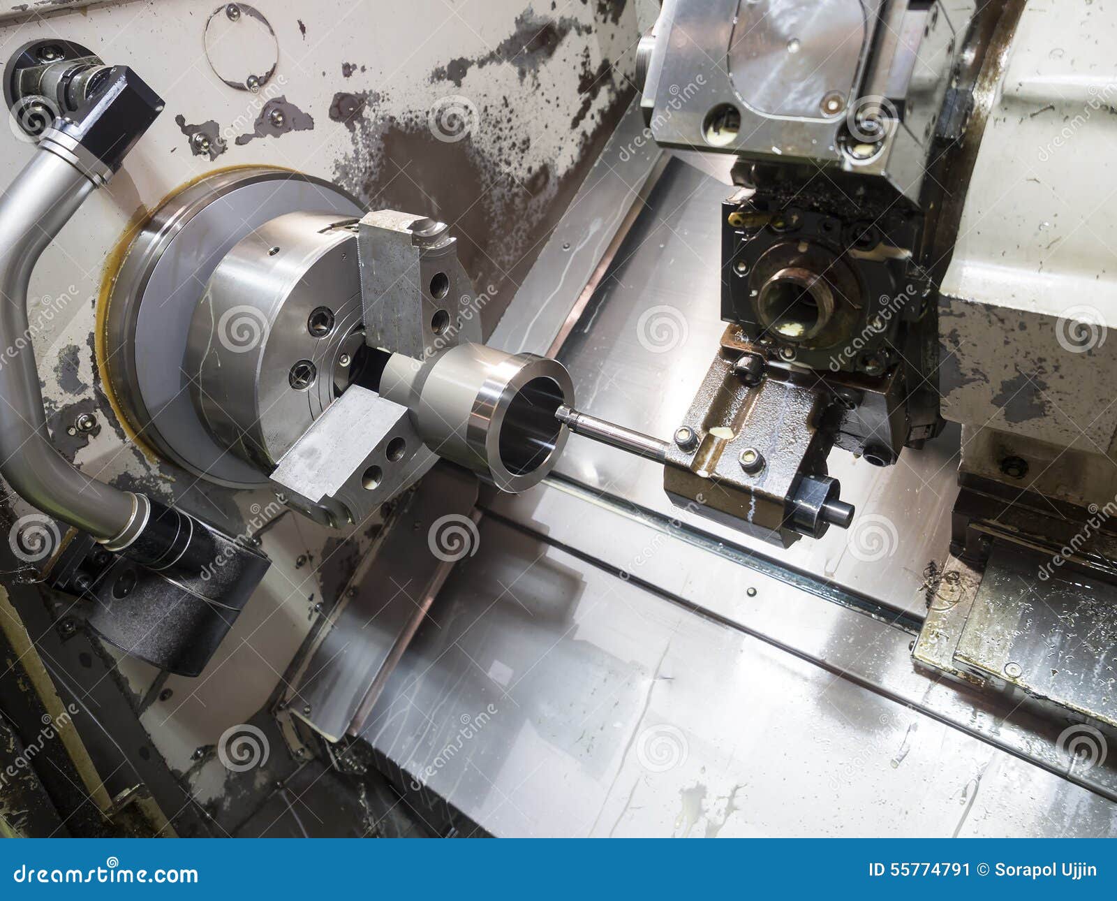 Industrial Metal Work Machining Process by Cutting Tool on CNC L Stock ...