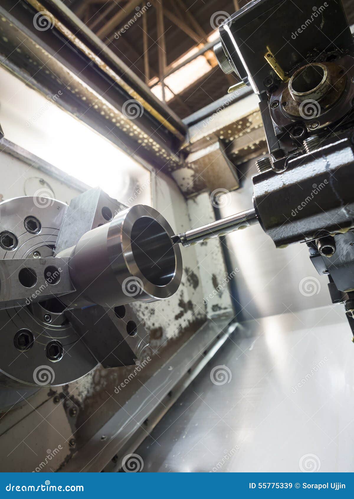 Industrial Metal Work Machining Process by Cutting Tool on CNC L Stock ...