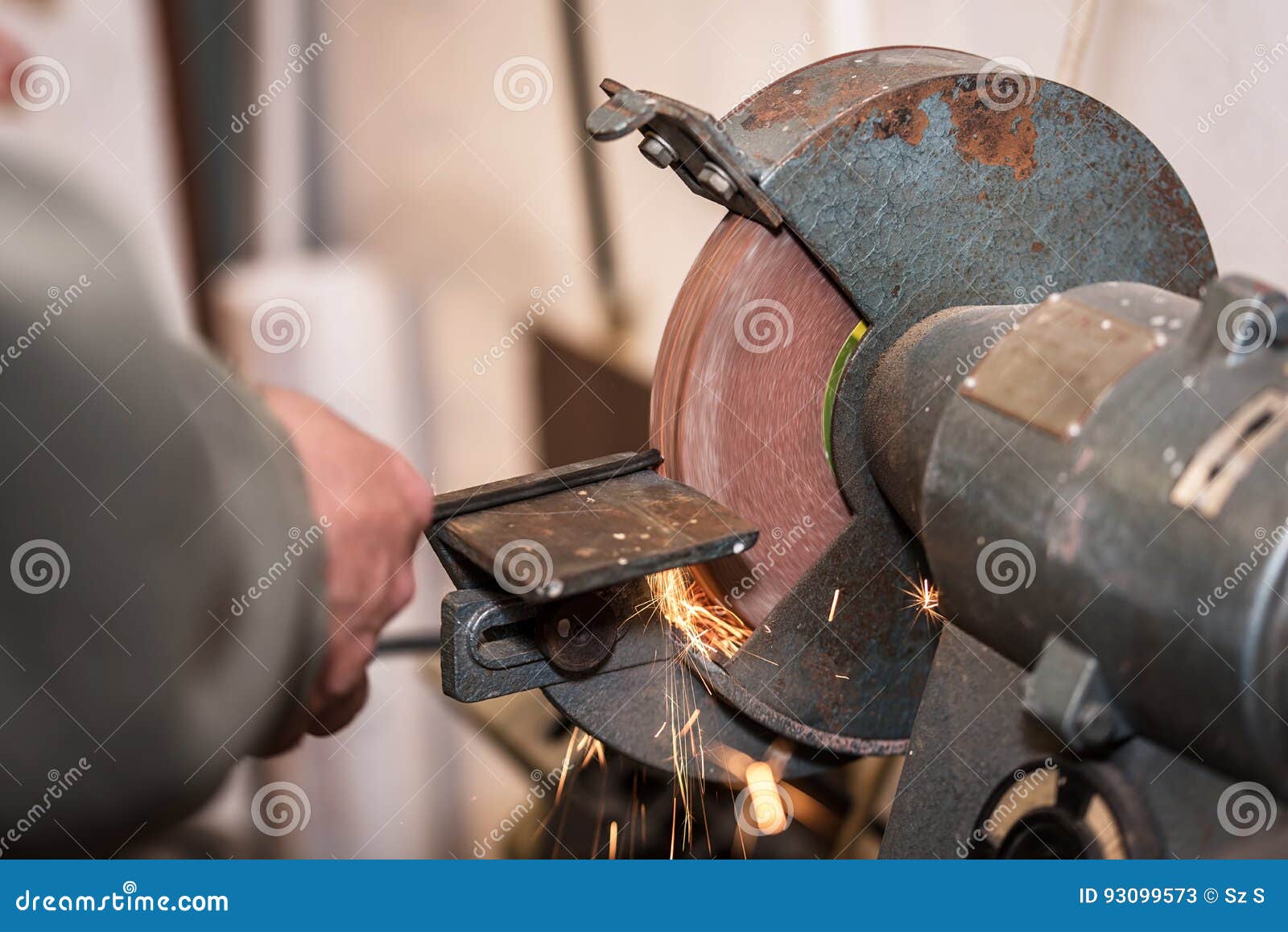 Industrial Metal Worker Use the Grinding Machine Stock Image - Image of ...