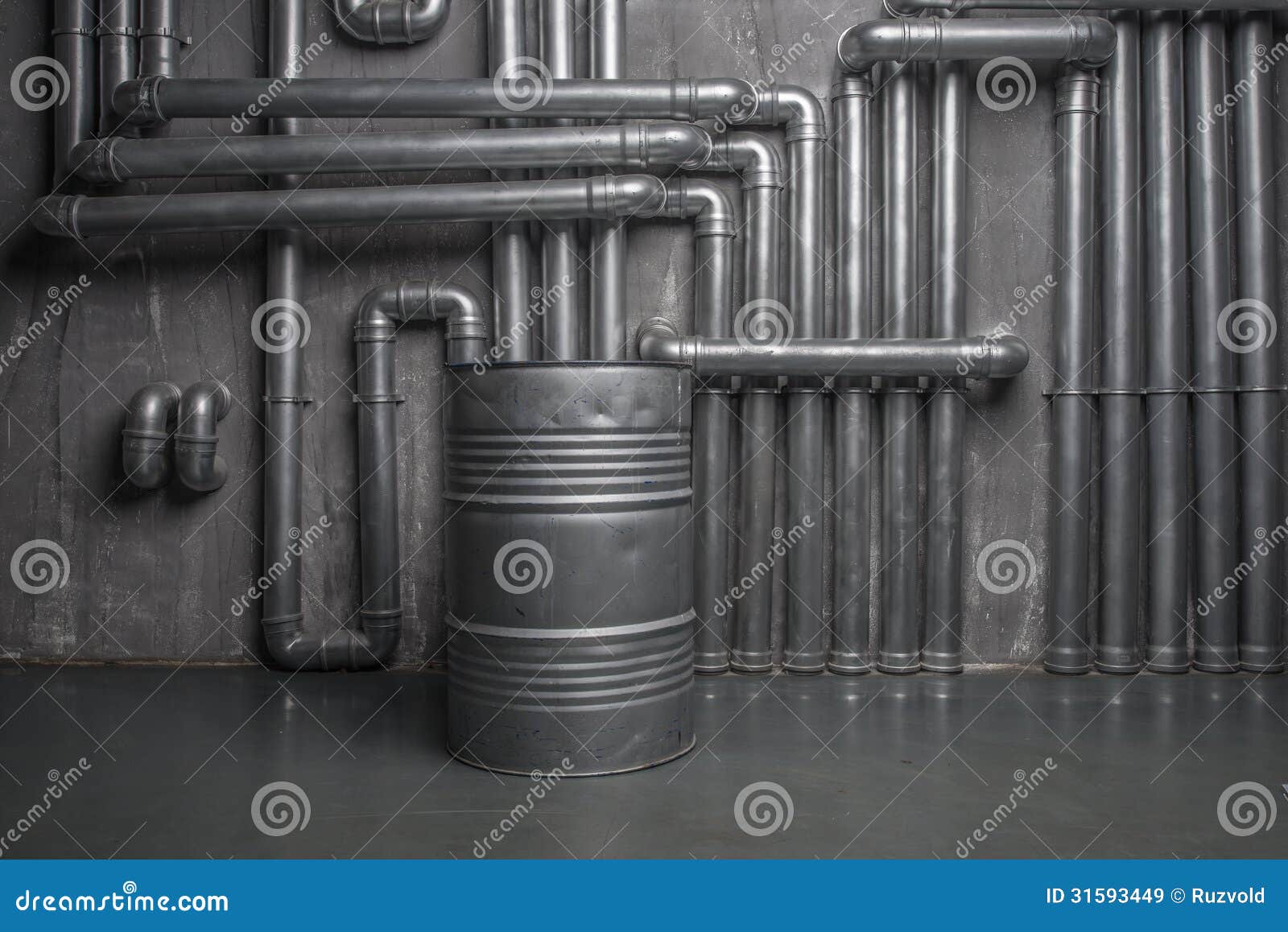 Industrial Metallic Interior with Barrel Stock Image - Image of sewer ...