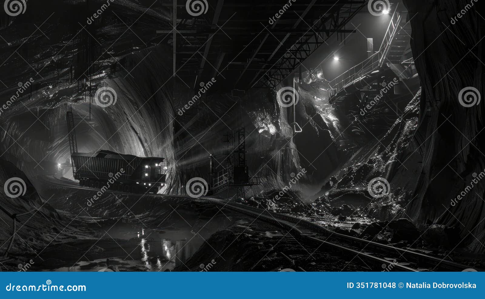 Industrial Mining Concept Showing a Coal Mine with Workers and Heavy ...