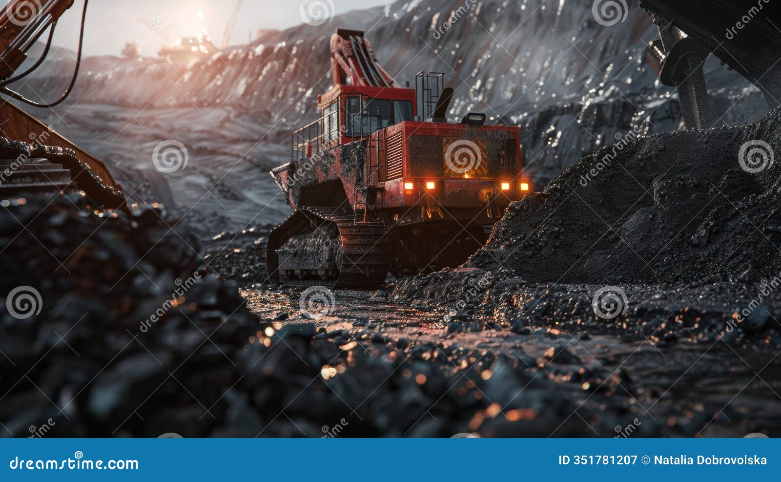 Industrial Mining Concept Showing a Coal Mine with Workers and Heavy ...