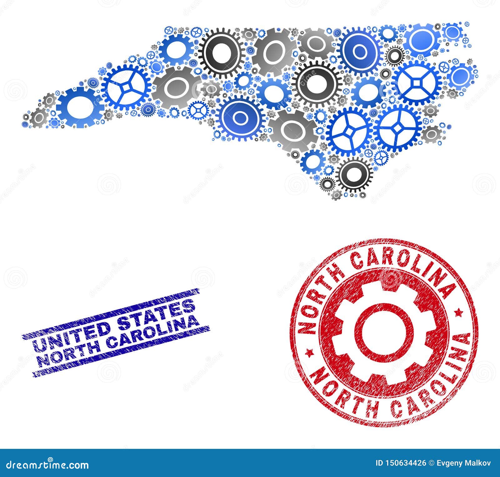 Industrial Mosaic Vector North Carolina State Map and Grunge Stamps ...