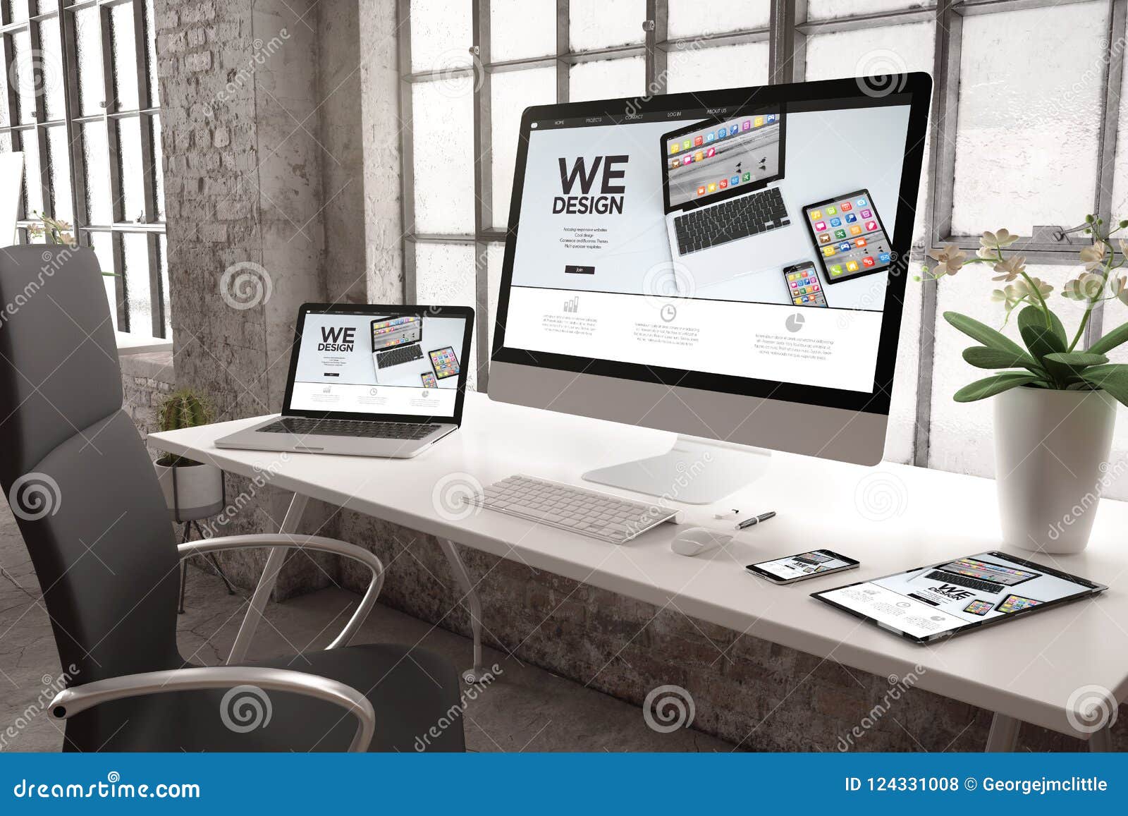 Industrial Office Mockup Responsive Interface Website Design Stock ...