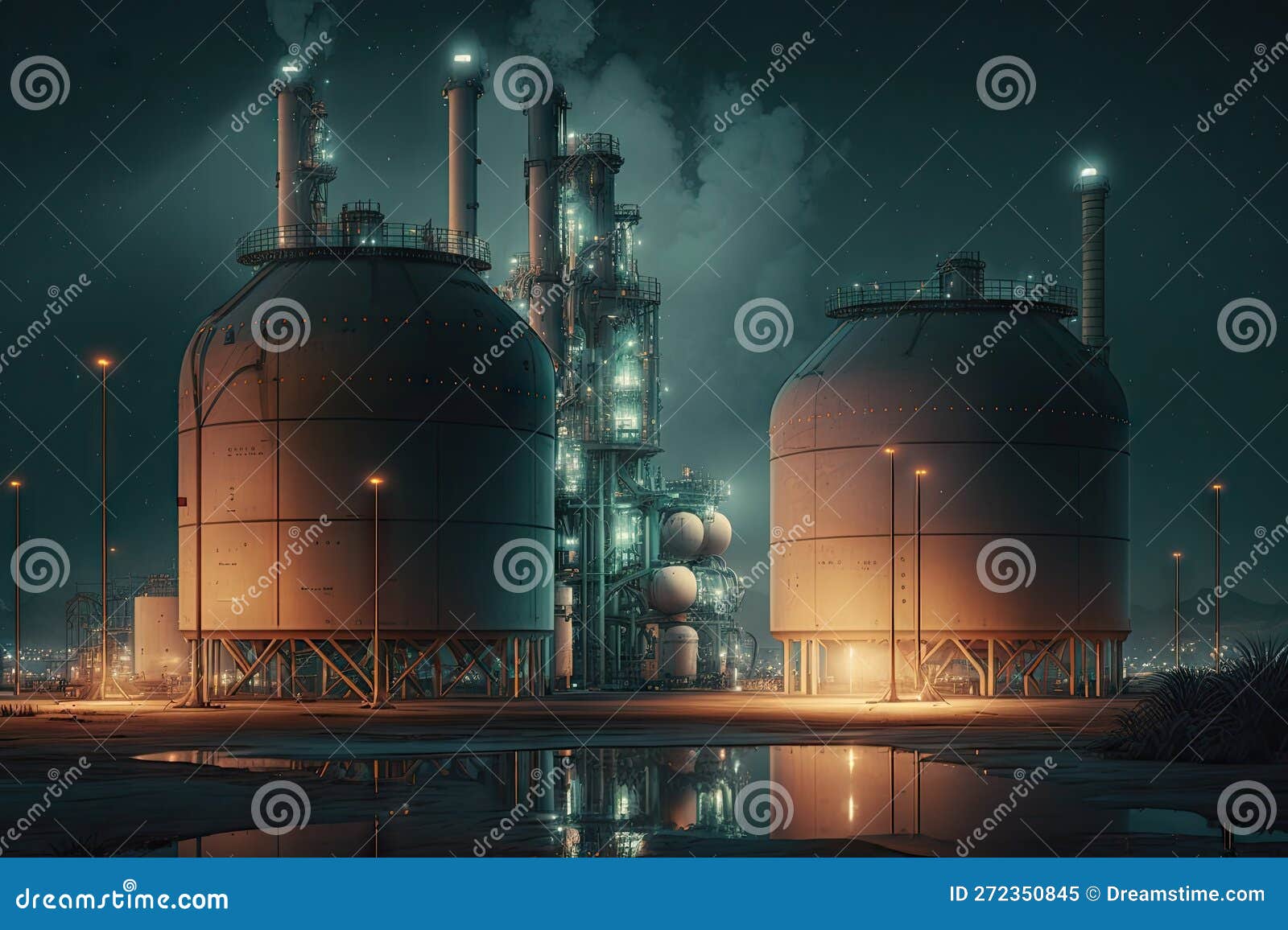 Industrial Oil Processing of Tanks at Night at Refinery Complex Stock ...