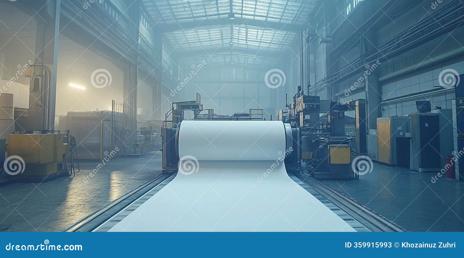 Industrial Paper Manufacturing Process with a Large Roll of White Paper ...