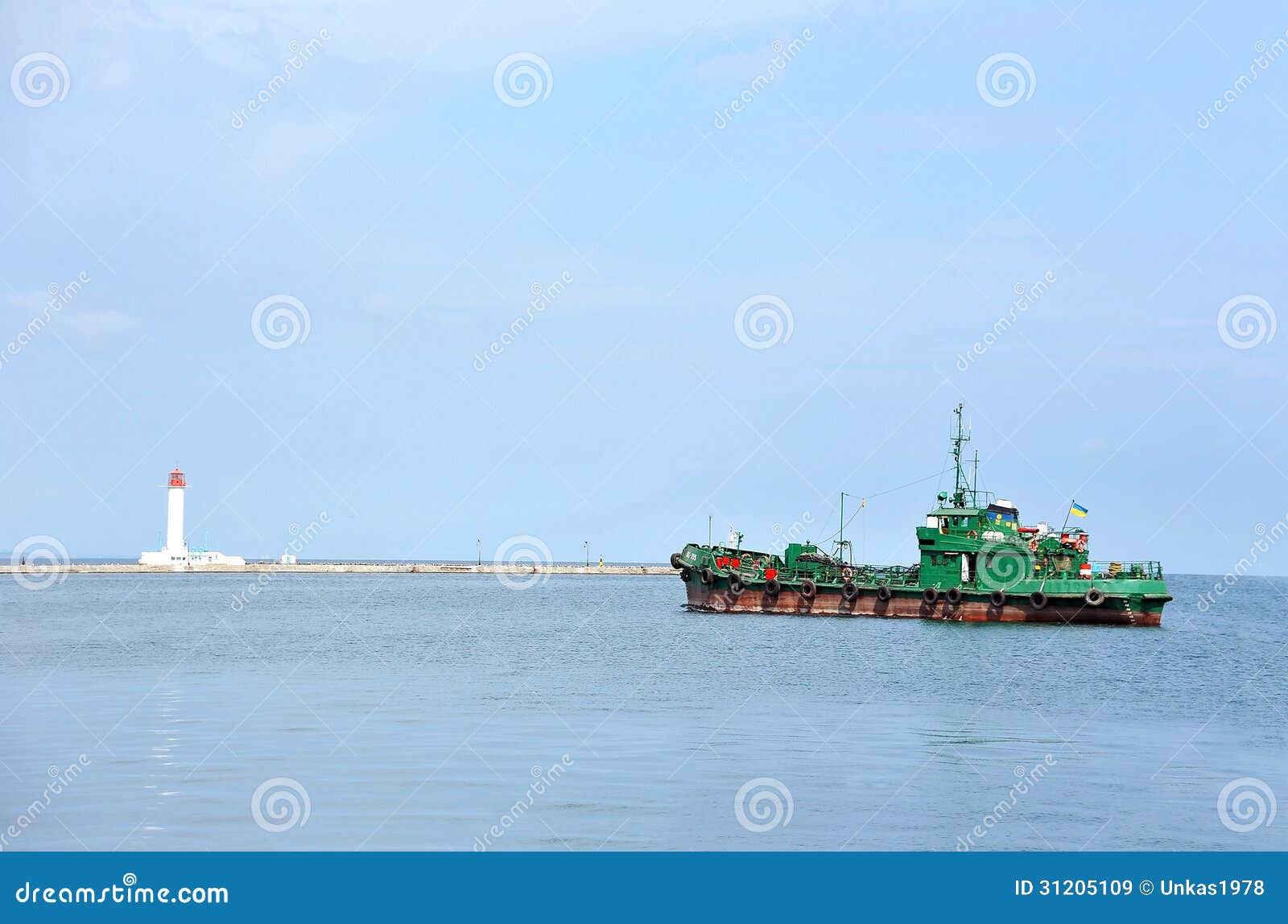 Industrial Pilot Ship and Lighthouse Stock Image - Image of lighthouse ...