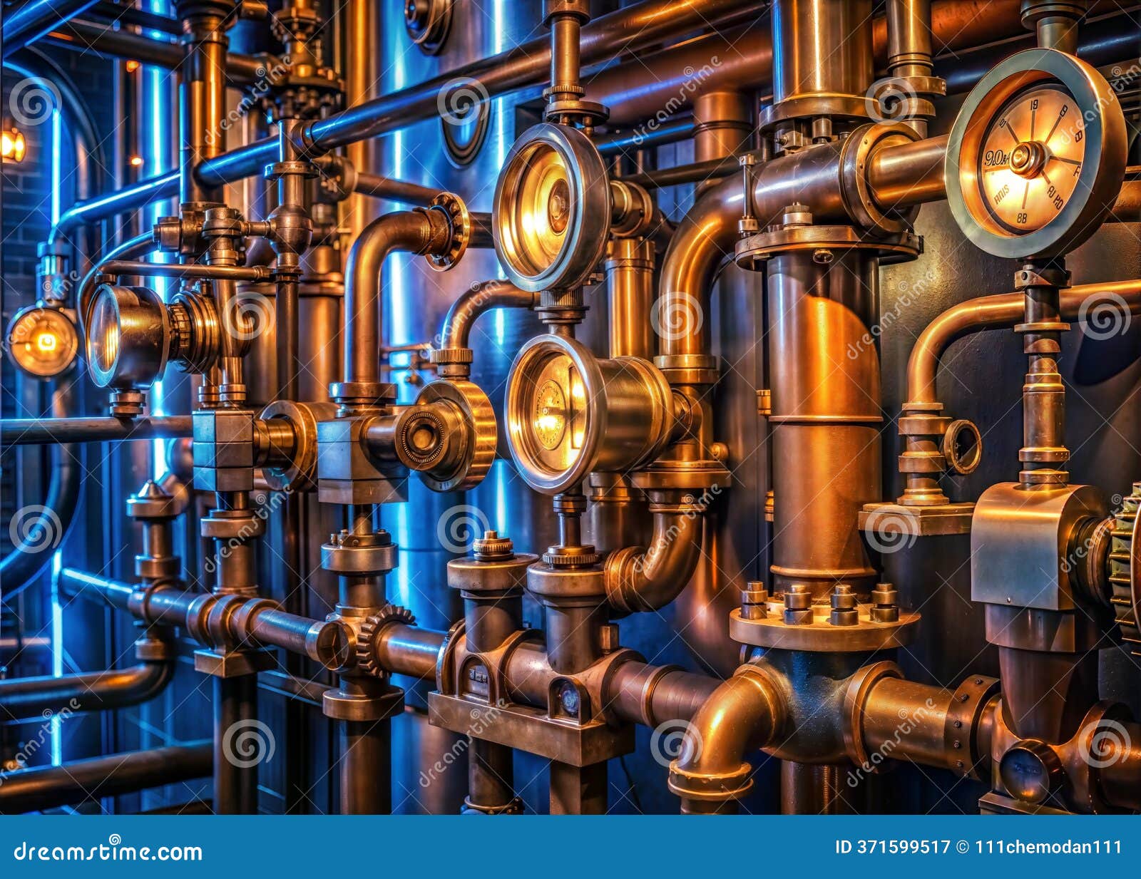 Pipeline System In The Factory Connected With Various Valves And ...